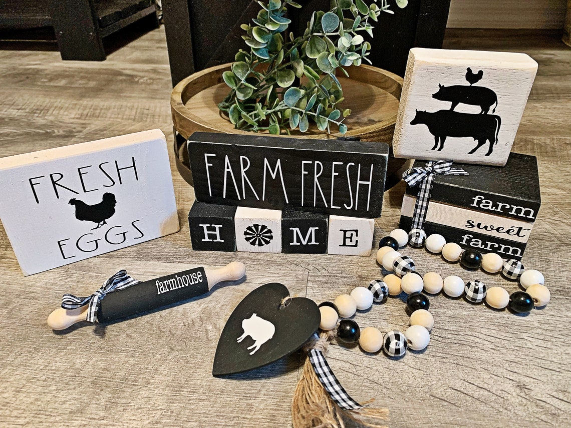 Black and White Farmhouse Tiered Tray Decor Set//farmhouse Decor// Rae ...