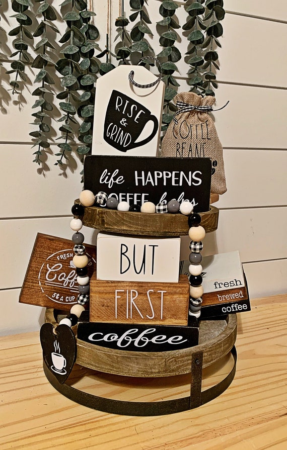 Coffee Tiered Tray Set//rustic Tiered Tray Decor//coffee Lover - Etsy