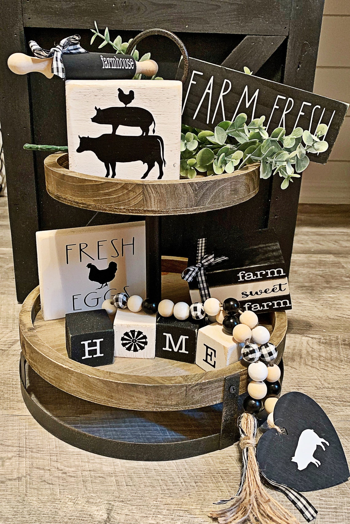 Black and White Farmhouse Tiered Tray Decor Set//farmhouse - Etsy