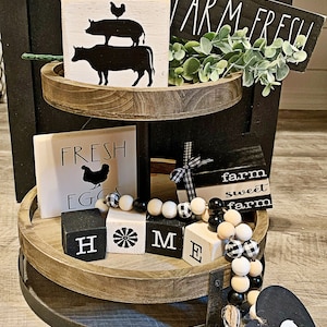 Black and White Farmhouse Tiered Tray Decor Set//farmhouse Decor// Rae ...