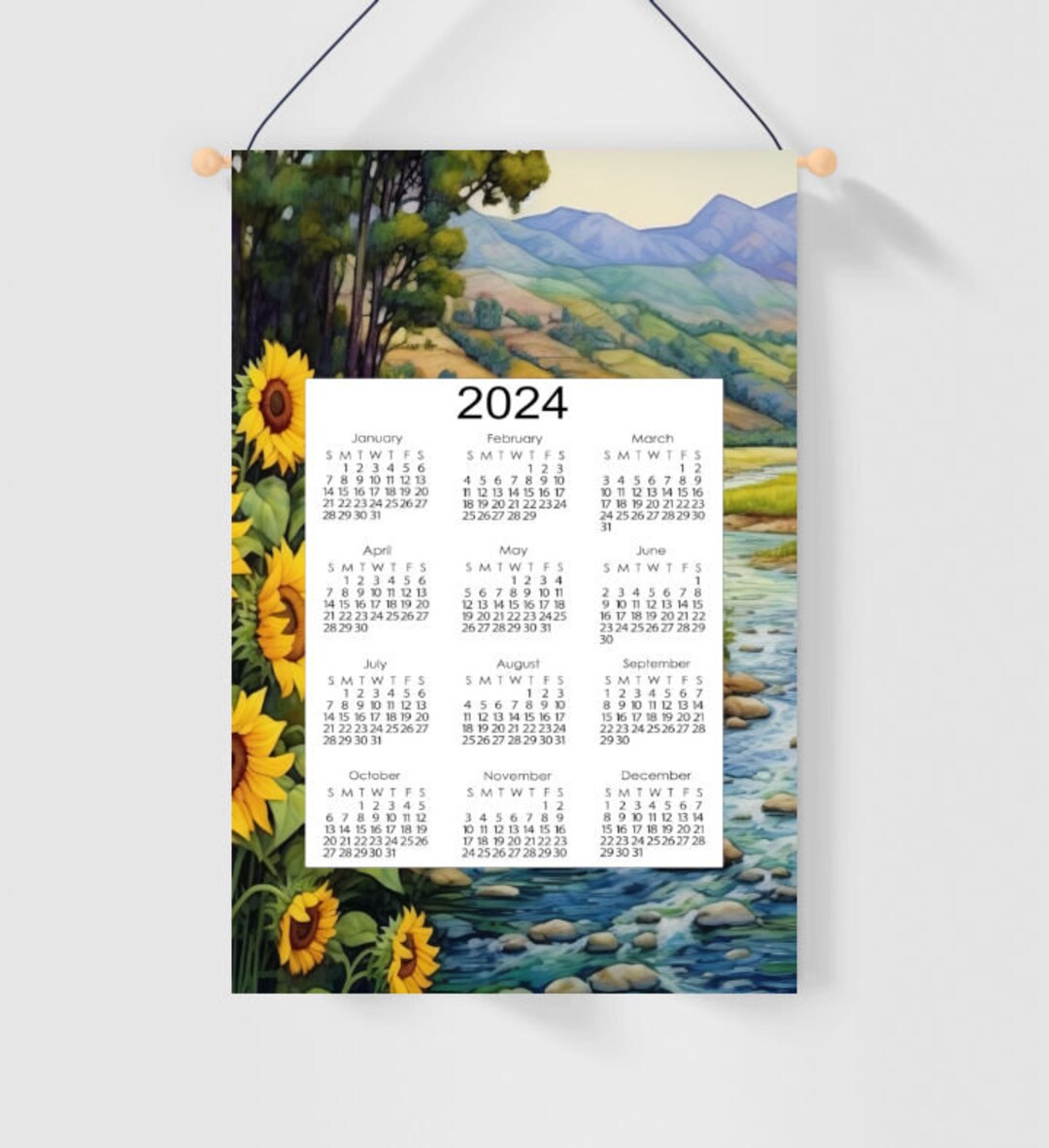 Printable 2024 Calendar Sunflower Calendar Yearly Calendar - Etsy