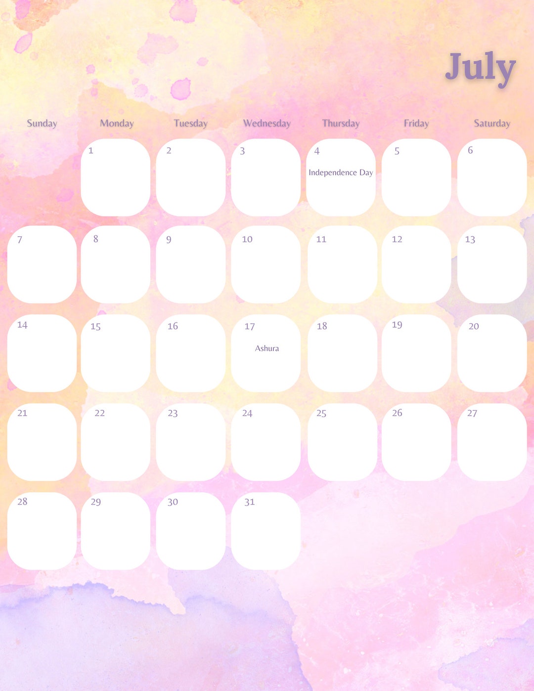 2024 Watercolor Calendar Digital Download - Etsy