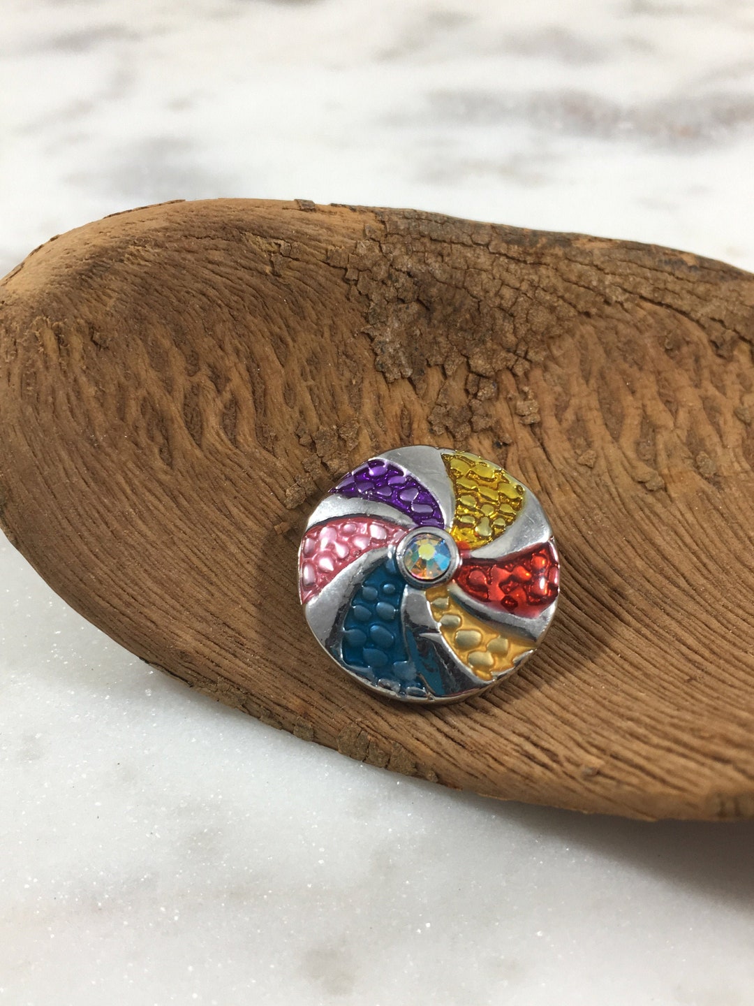 Multi-color Pinwheel With Rhinestone Double-heart 18MM Snap Button - Etsy