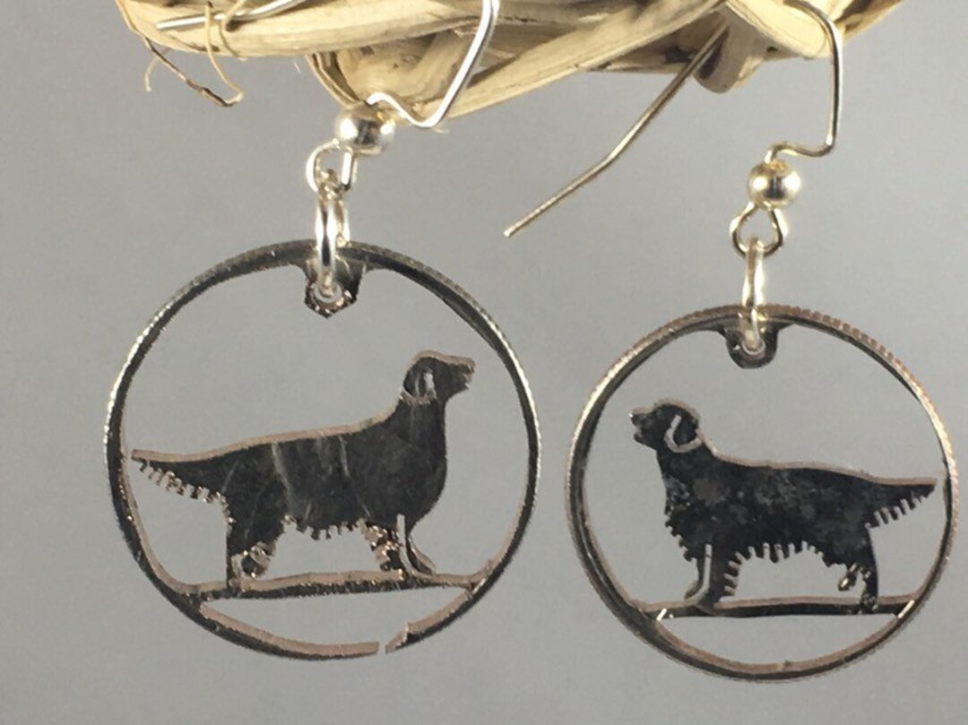 Golden Retriever Dog Coin Jewelry Earrings on Silver Pierced Fish Hooks ...