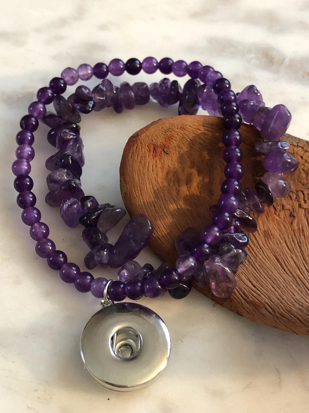 Amethyst Two-strand Bead Snap Button (20MM Base) BRACELET - Etsy