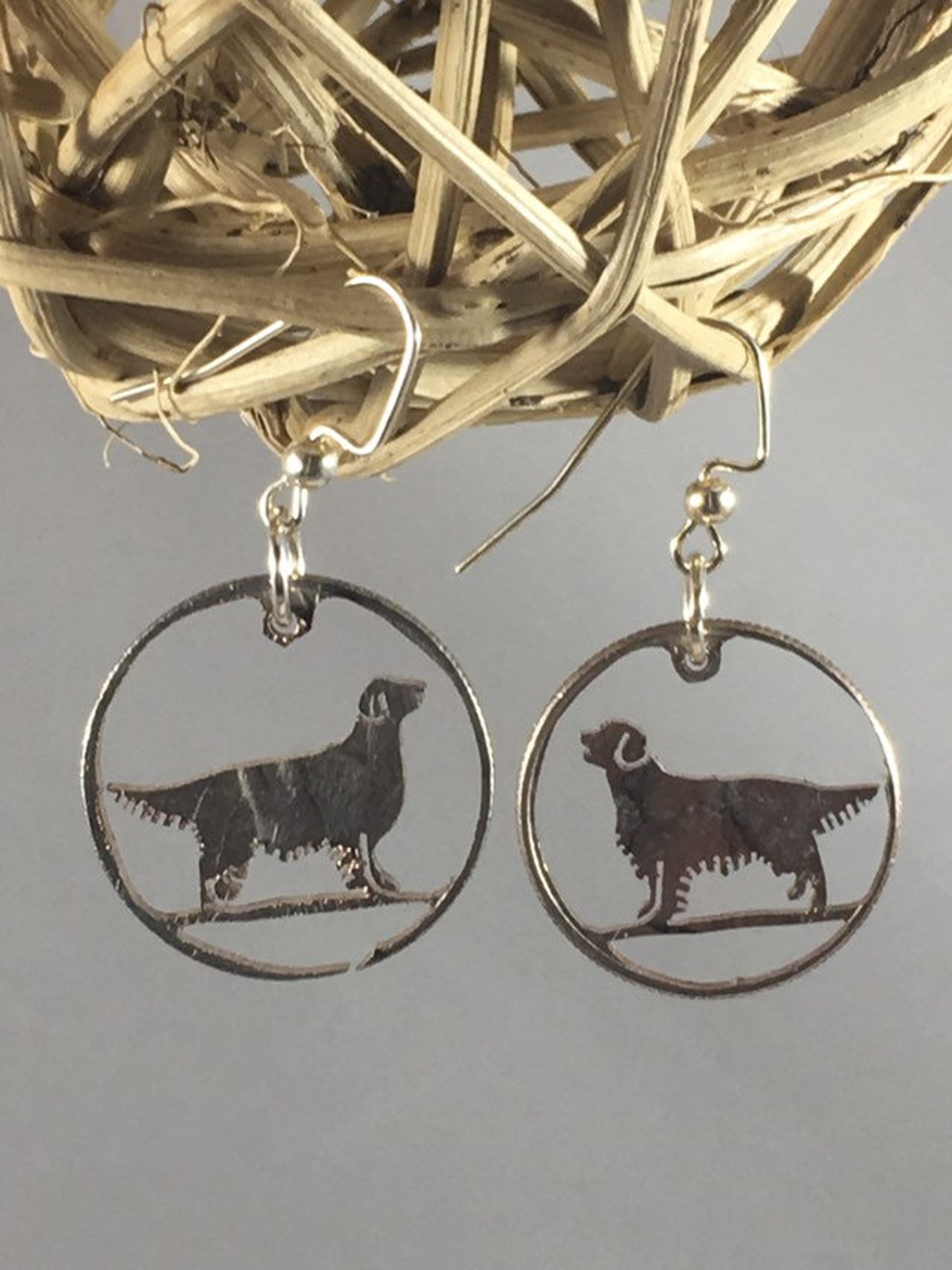 Golden Retriever Dog Coin Jewelry Earrings hand-cut on | Etsy