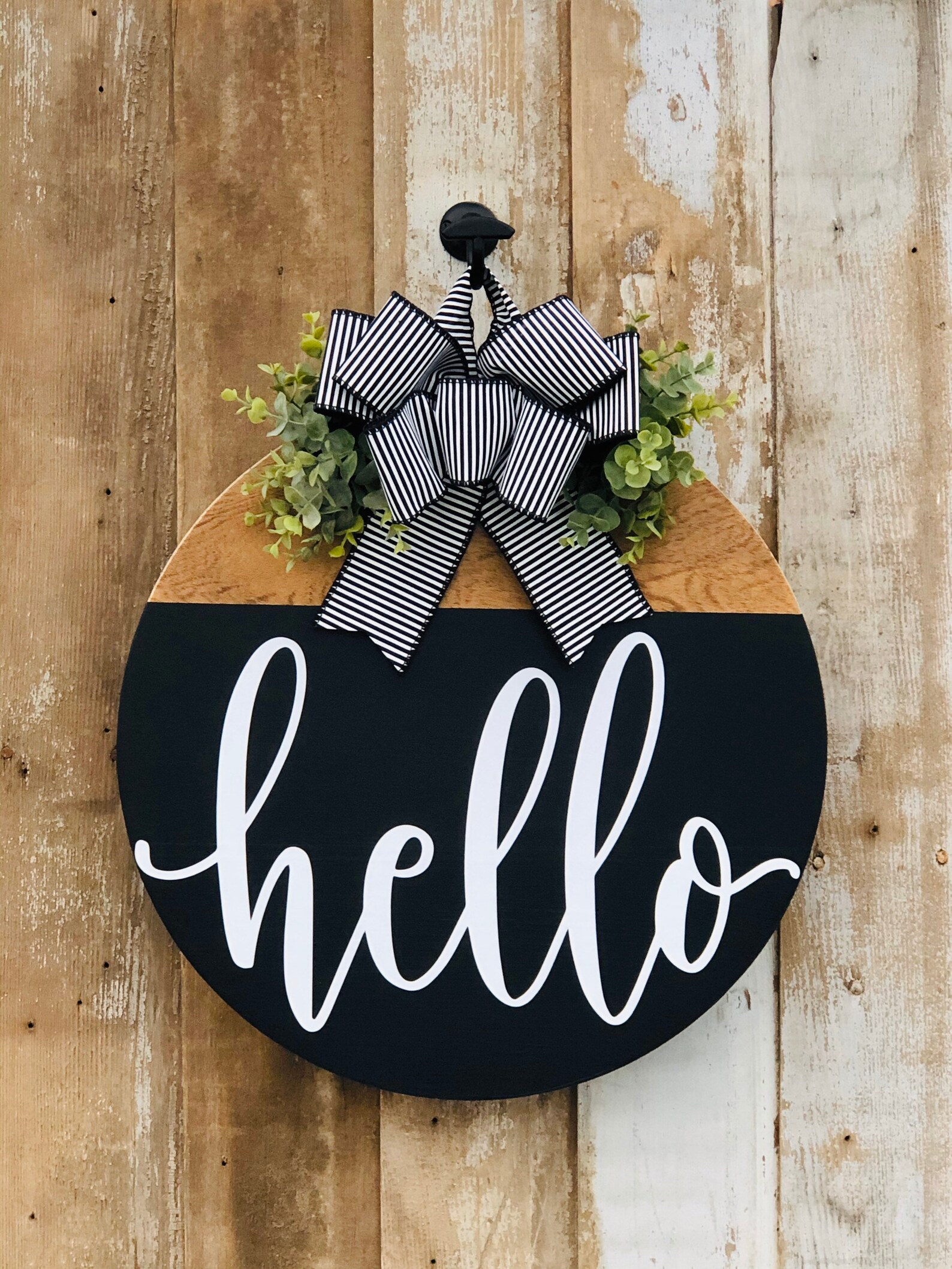 Hello Door Wreath Front Door Decor Black Door Hanger Hello | Etsy