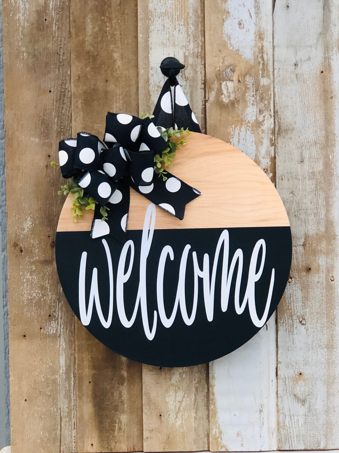 Welcome Home Door Hanger, Front Door Decor, Wood Door Sign, Round Door ...