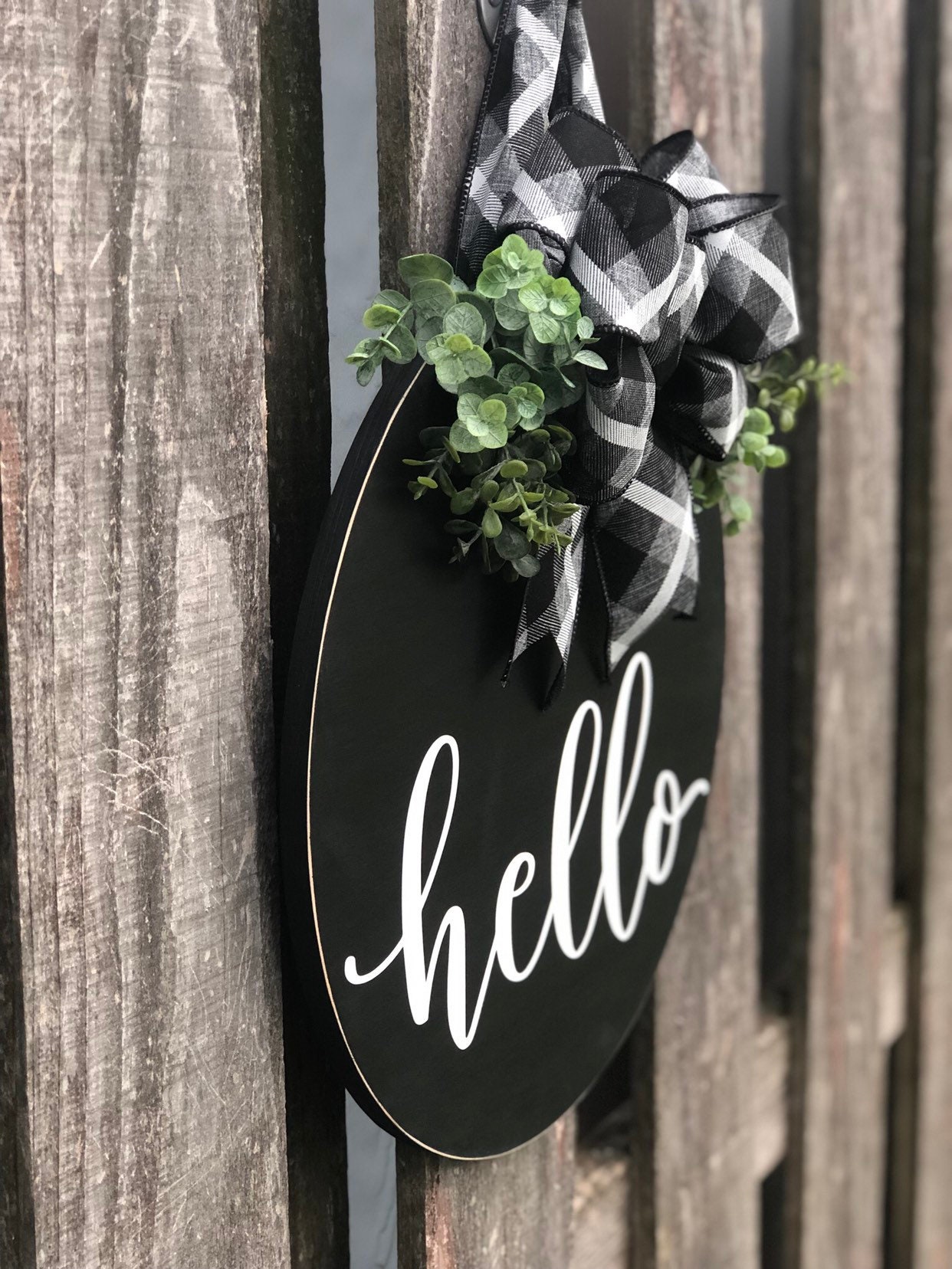 Hello Door Wreath Front Door Decor Black Door Hanger Hello | Etsy