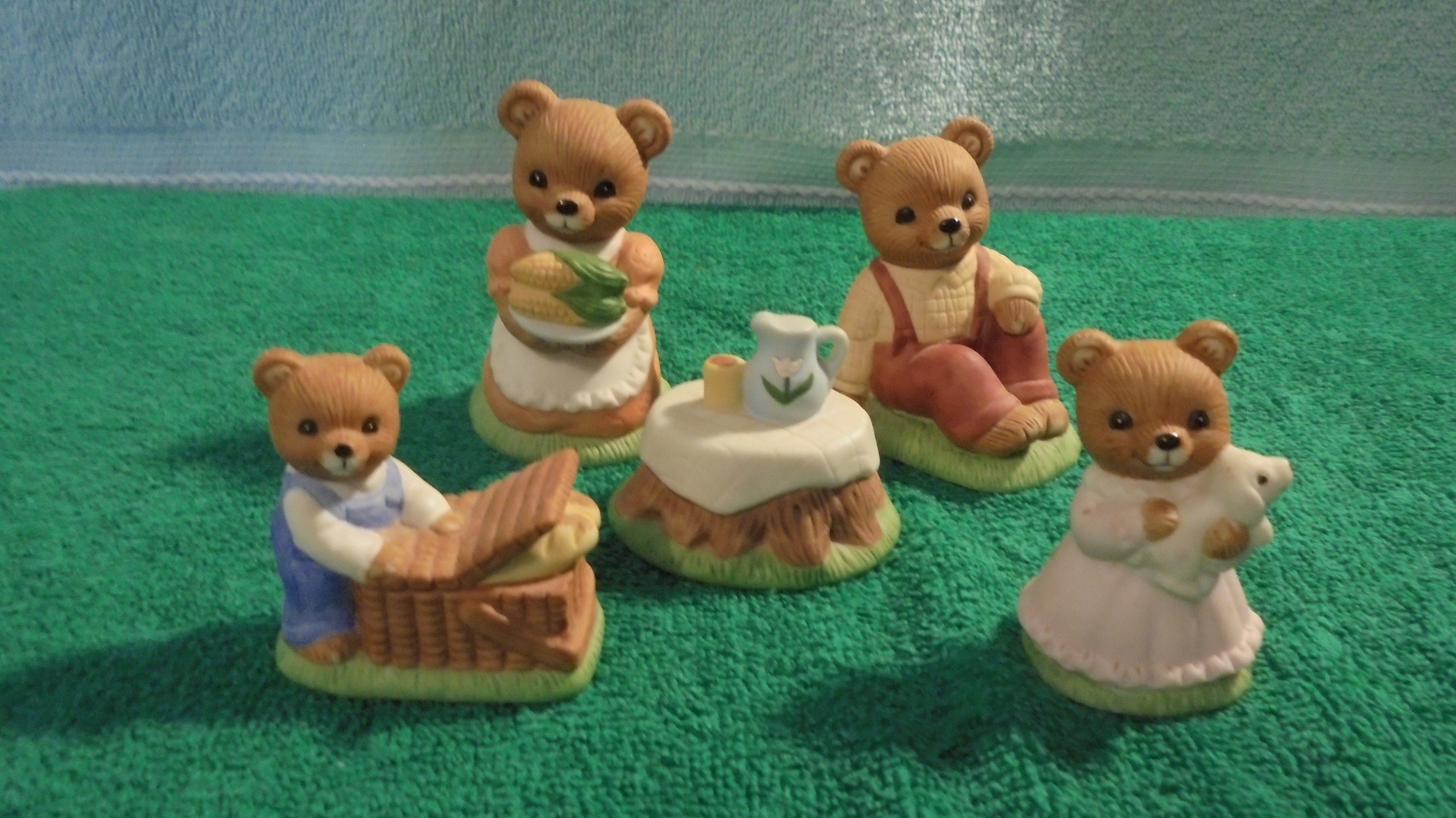 Homco Miniature Bears Teddy Bears Set of 5 Picnic Family Collectible ...