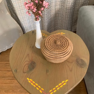 Rustic Handcrafted Pine Heart Shaped Colorwashed Side Table ...