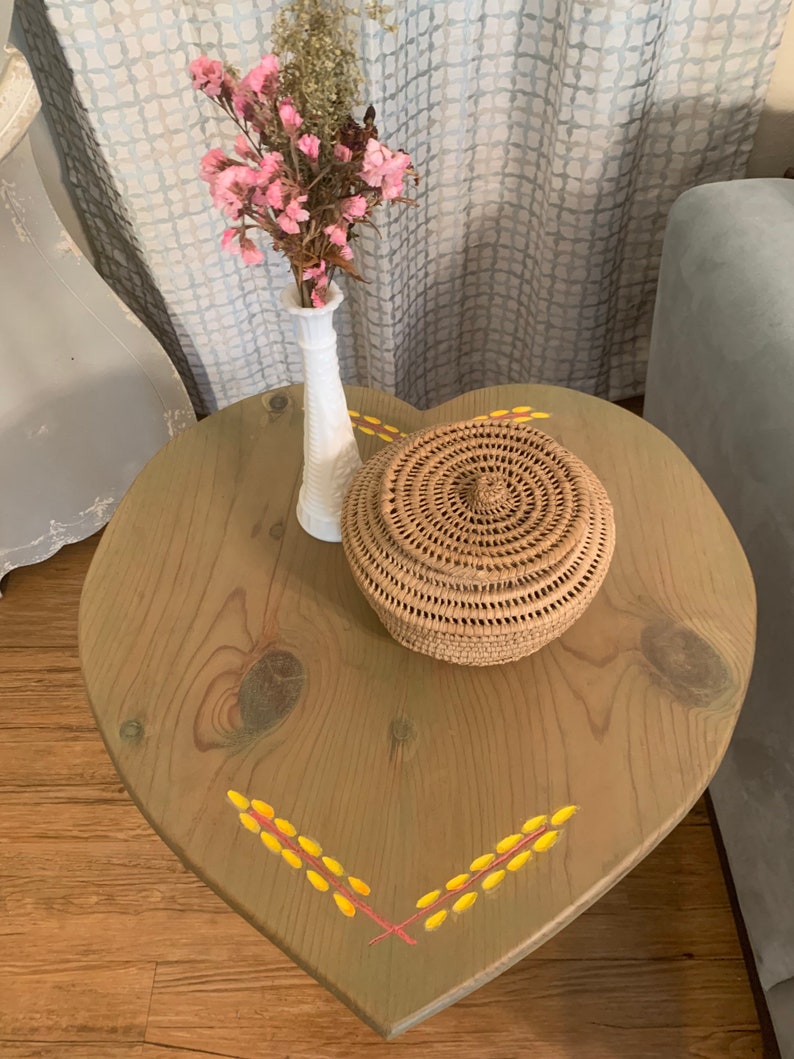 Rustic Handcrafted Pine Heart Shaped Colorwashed Side Table ...