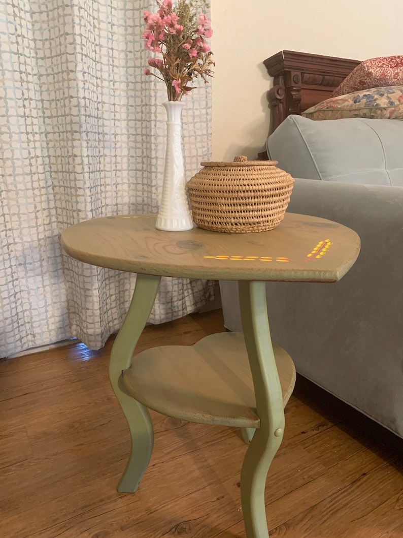 Rustic Handcrafted Pine Heart Shaped Colorwashed Side Table ...