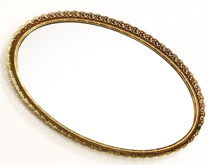 MCM Hollywood Regency Vanity Tray Wall Mirror Oval Gold Filigree ...