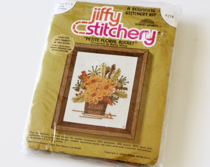 Jiffy Stitchery Crewel Kit Needlecraft Petite Floral Bucket - Etsy