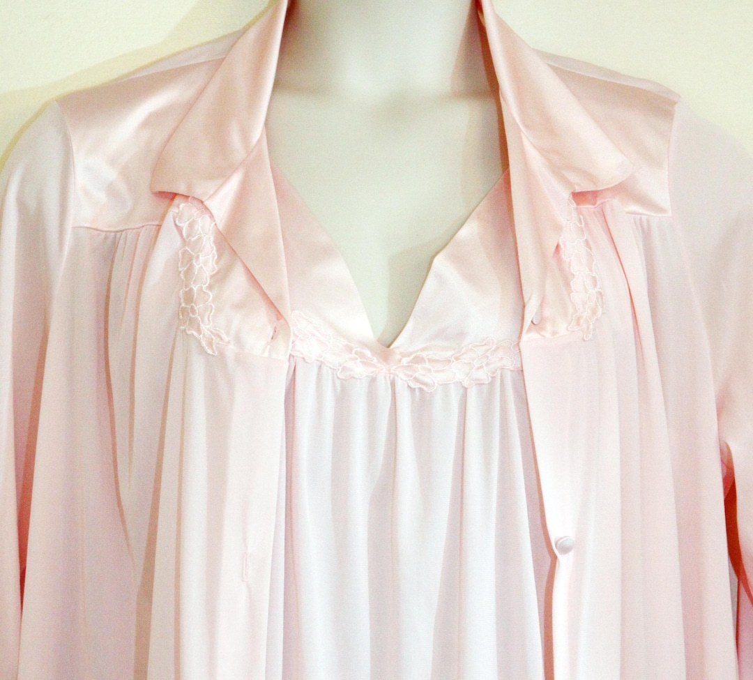Vanity Fair Nightgown & Robe Set Womens Large Pink Nylon Vintage Retro ...