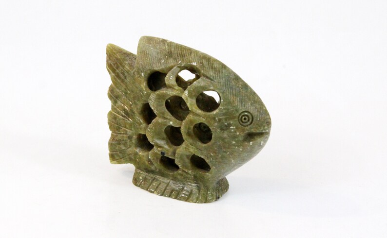 Carved Soapstone Fish Inside Fish Figurine 2.5