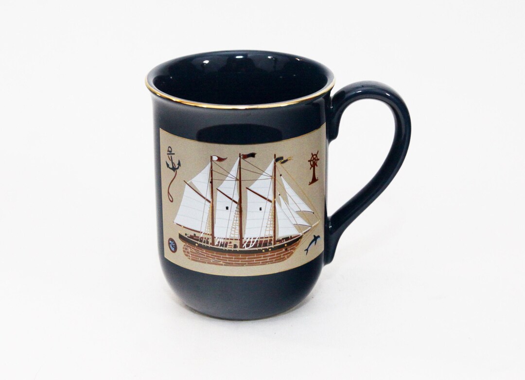 Otagiri Vintage Schooner Sailboat Cup Mug Pristine Japan Nautical Blue ...