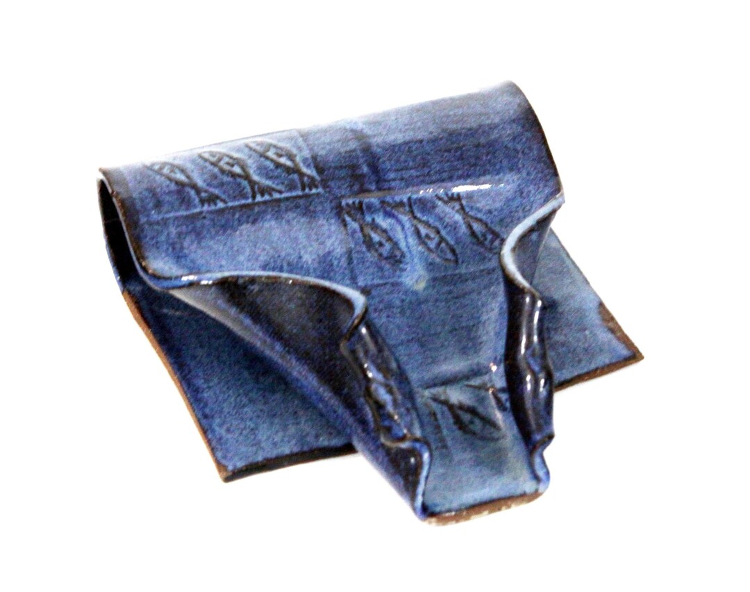 Unique Art Pottery Blue Spoon Rest 4.75 Wide Fish Design Clay Numbered ...