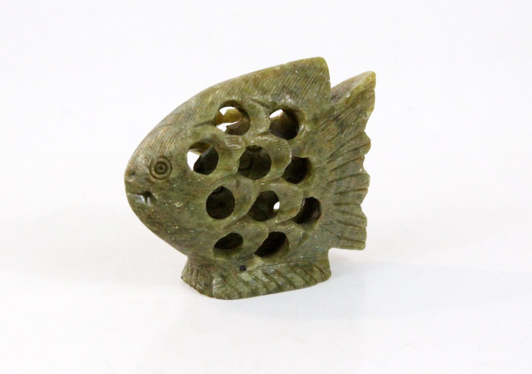 Carved Soapstone Fish Inside Fish Figurine 2.5