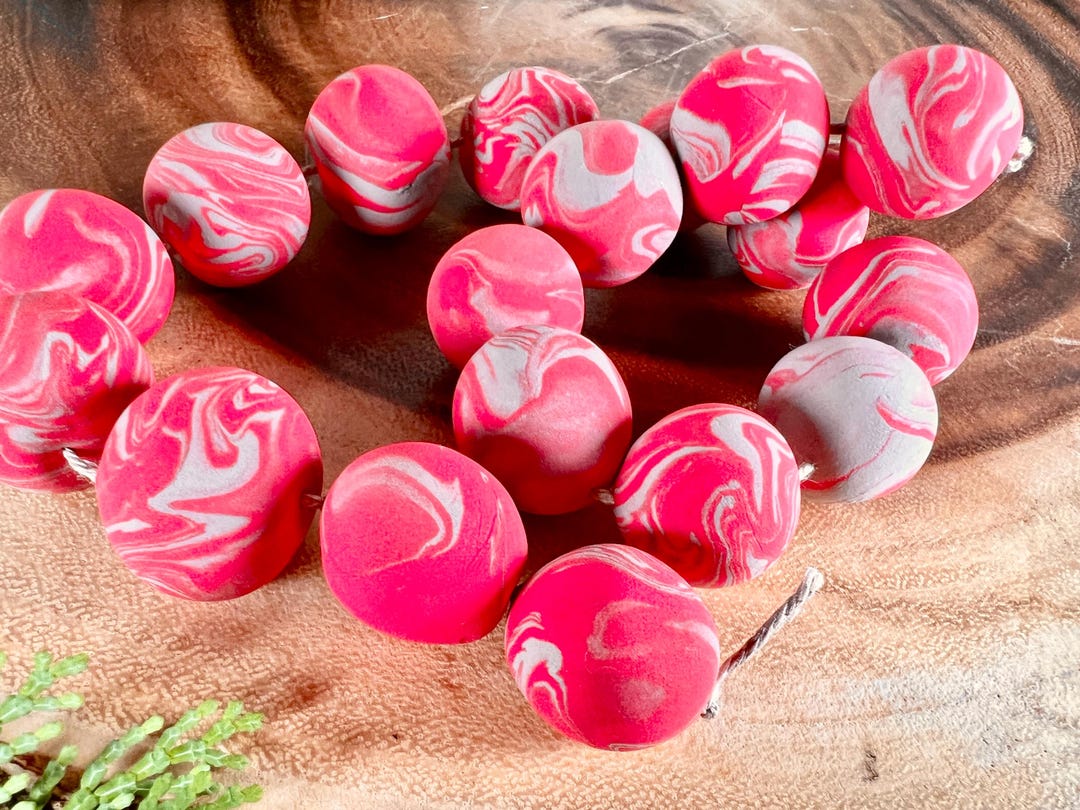 18 Count 19mm to 22mm Red Gray Swirled Foam Clay Ball Beads | Handmade ...