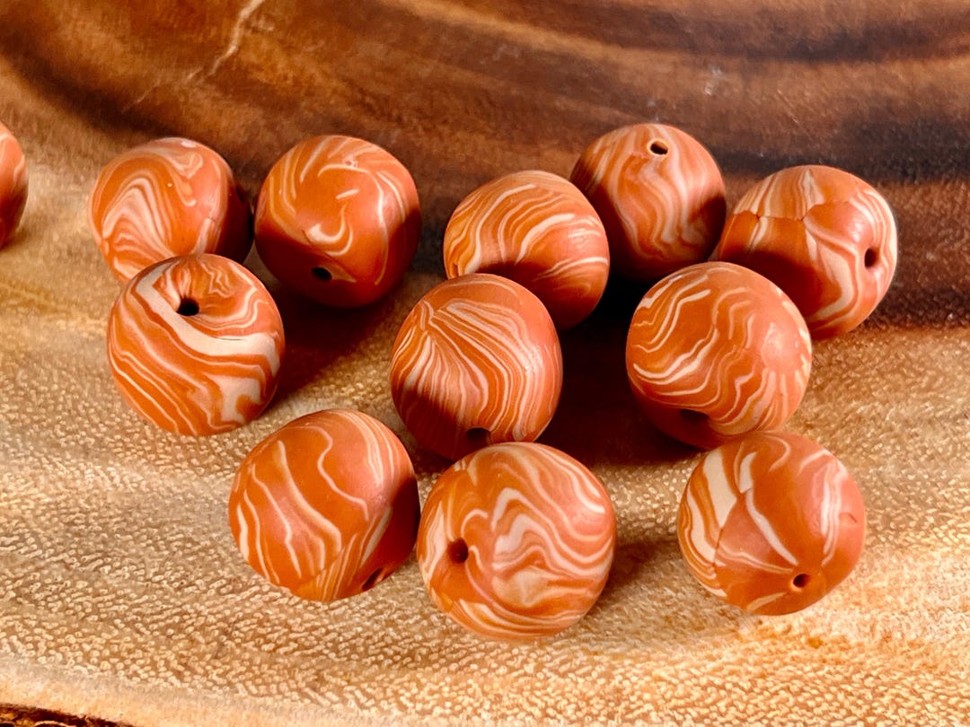 14 Count 16mm Tan Brown Swirled Polymer Clay Ball Beads | Handmade ...