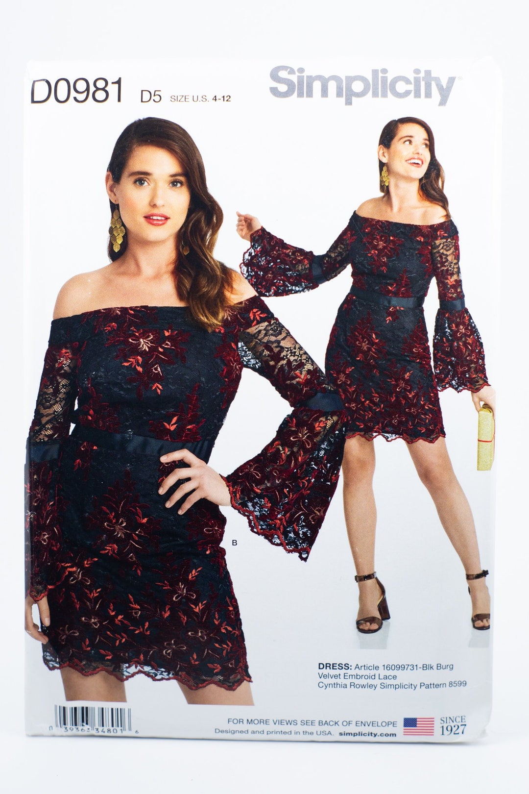 Simplicity Summer Dress Gown Long Sleeve off Shoulder Sewing Pattern # ...