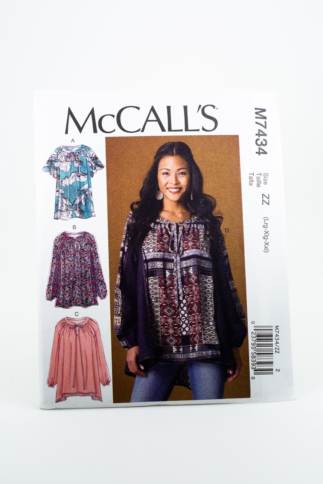 Mccall's Womens Tunic Dress Shirt Blouse Top Short Long Sleeves Sewing ...