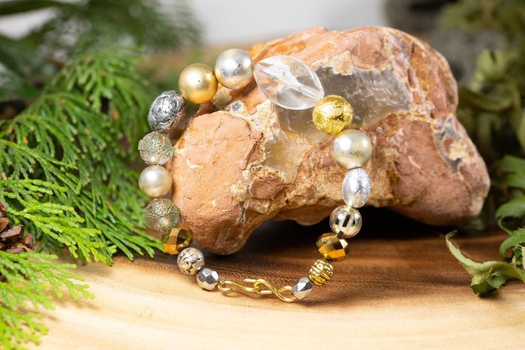 6.5 Inch Circumference Vintage Celebration Gold Crystal Beaded Bracelet ...