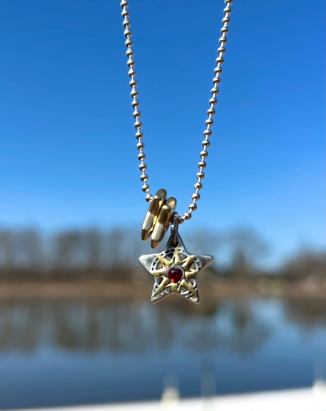 Handcrafted Solid Silver Star Pendant With Gold Accent and a Garnet ...