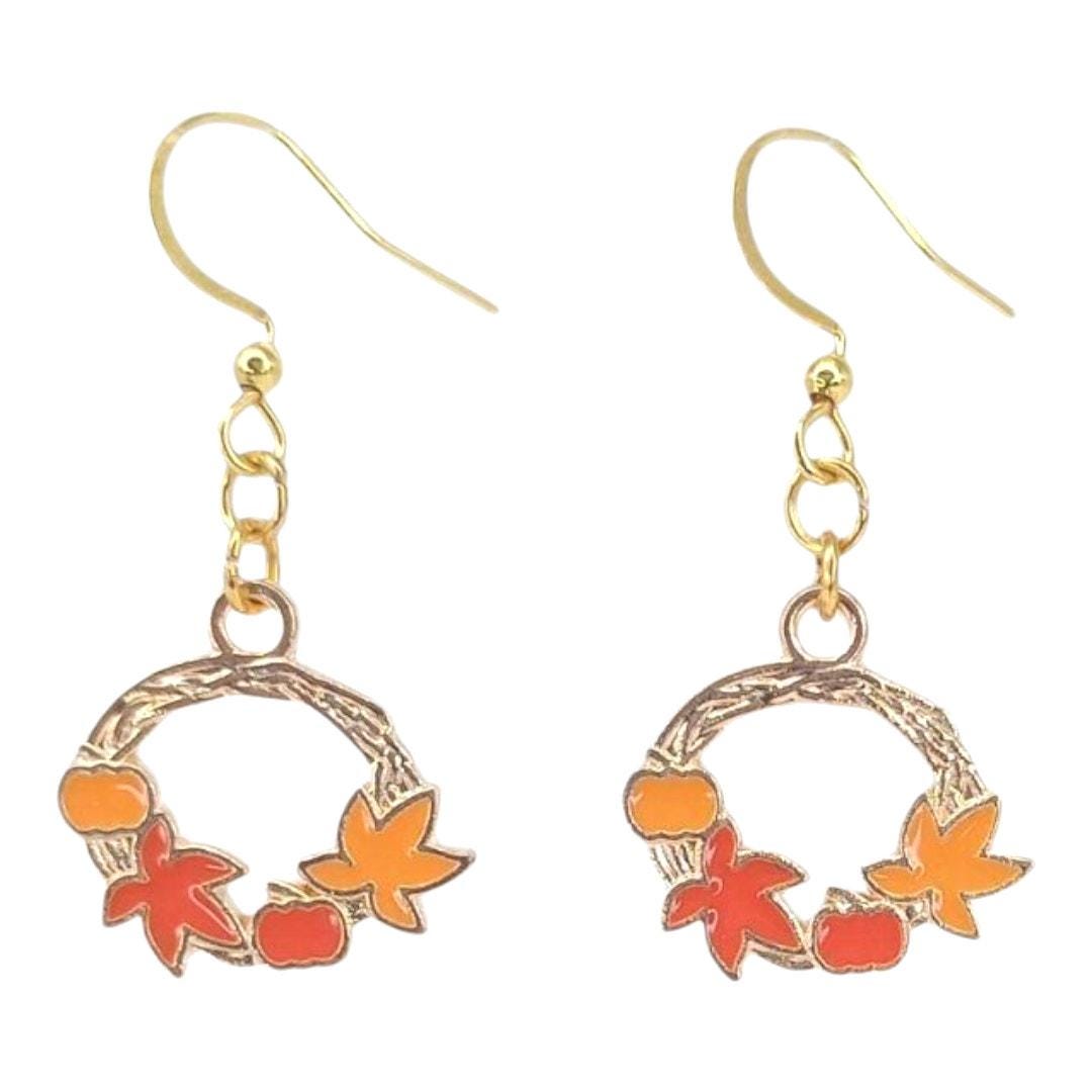 Fall Leaf Wreath Earrings | Autumn Thanksgiving Dangle Jewelry - Etsy