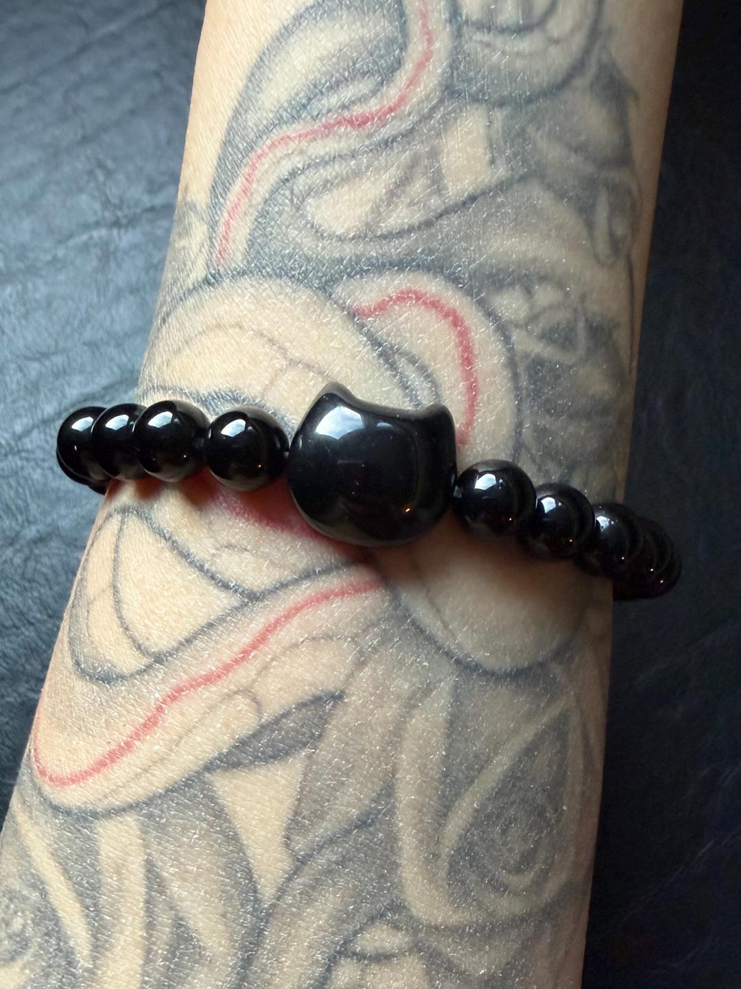 Jet Black Obsidian Kitty Cat Bracelet, Protective Gemstone Stretch ...