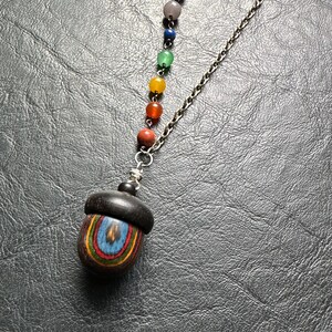 Rainbow Wood Acorn Pendant Necklace Gemstone Wire Wrap Nut Holder ...