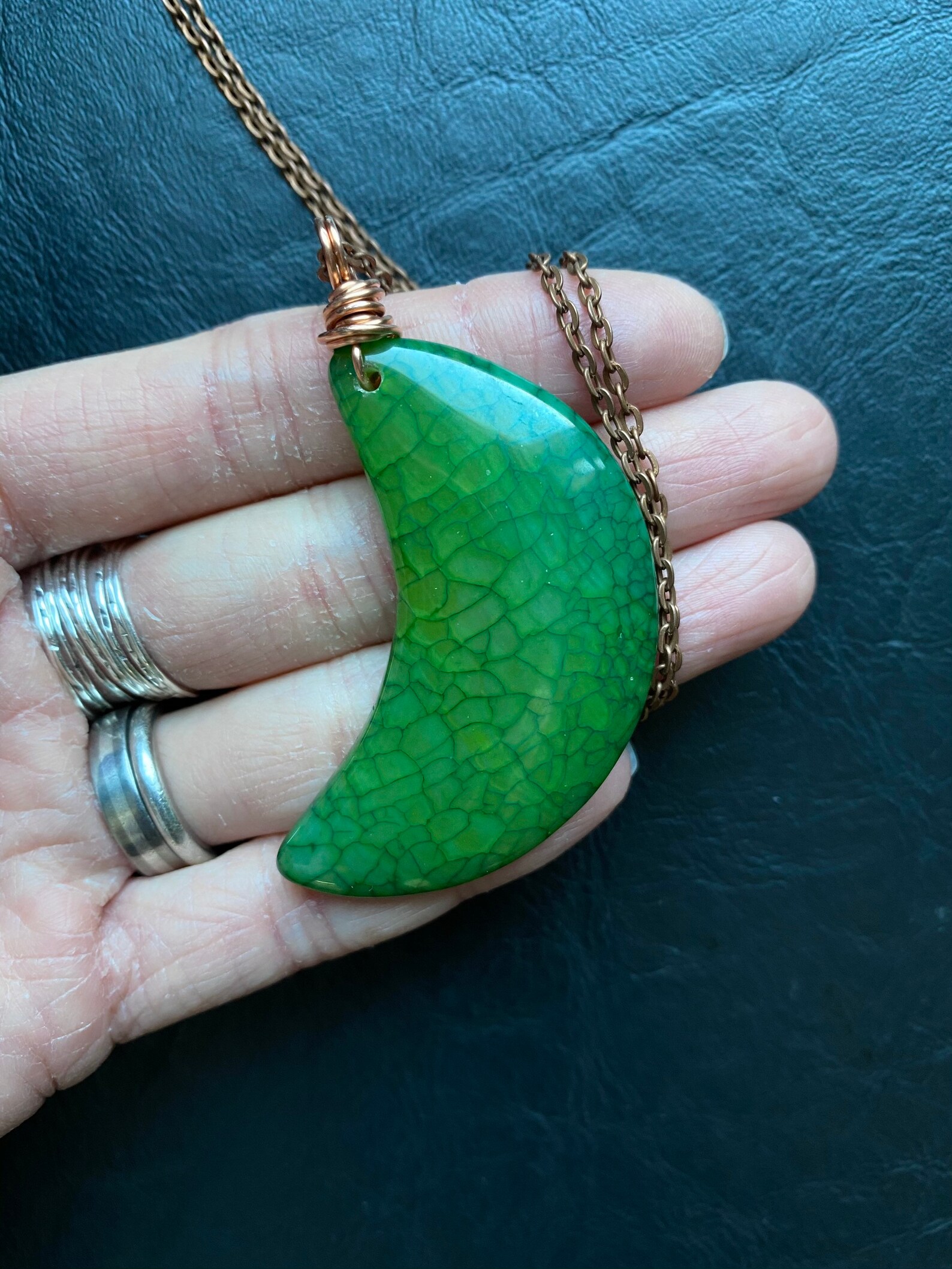 Dragons Vein Agate Moon Slice Crescent Pendant Necklace - Etsy UK