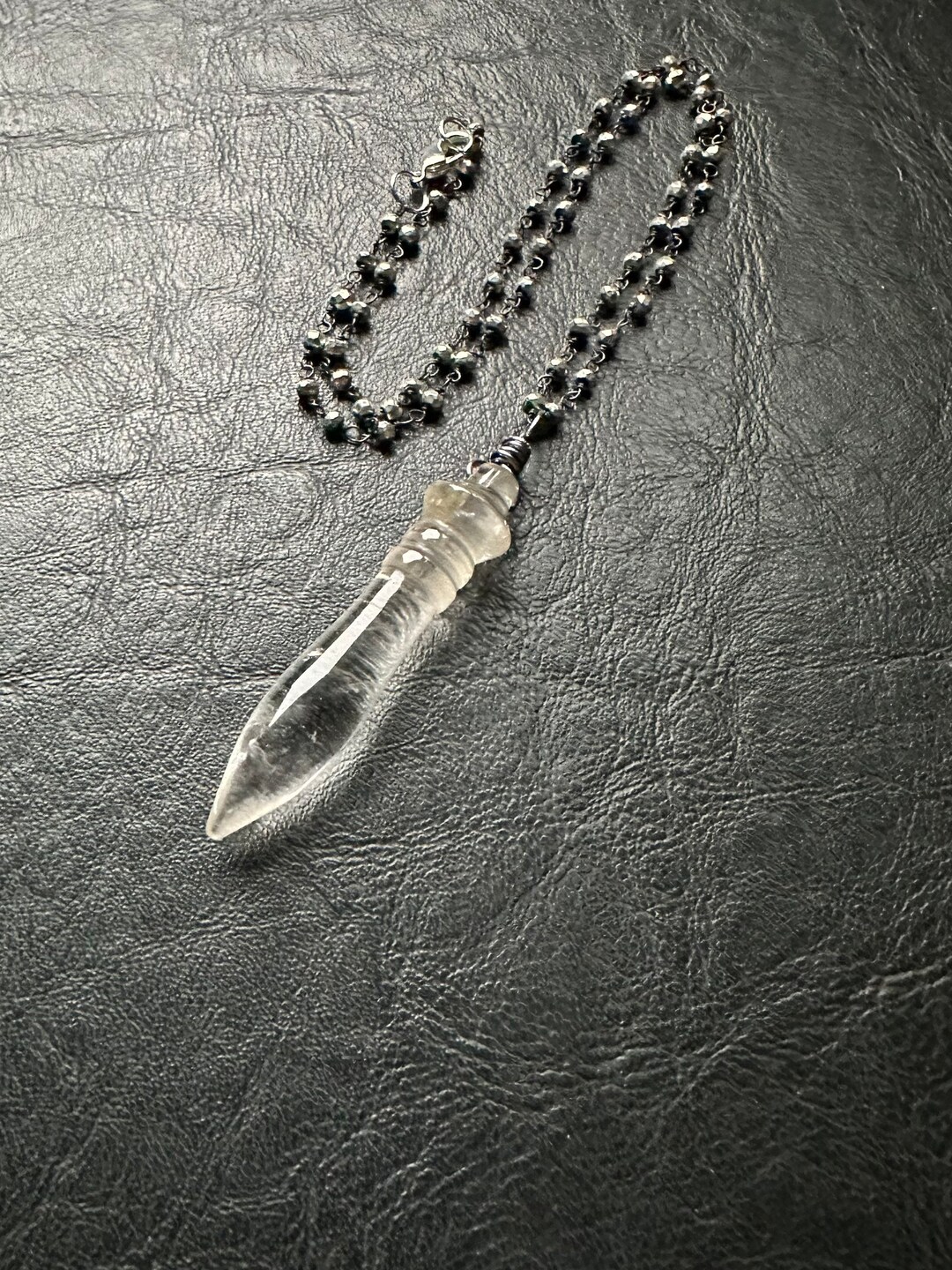 Clear Quartz Pyrite Dagger Sword Knife Wirewrap Pendant Necklace Carved ...