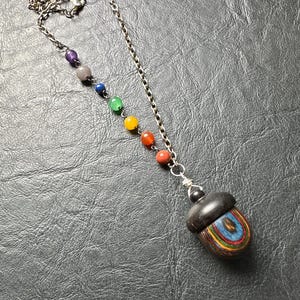 Rainbow Wood Acorn Pendant Necklace Gemstone Wire Wrap Nut Holder ...