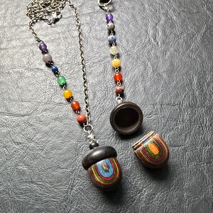Rainbow Wood Acorn Pendant Necklace Gemstone Wire Wrap Nut Holder ...