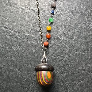 Rainbow Wood Acorn Pendant Necklace Gemstone Wire Wrap Nut Holder ...