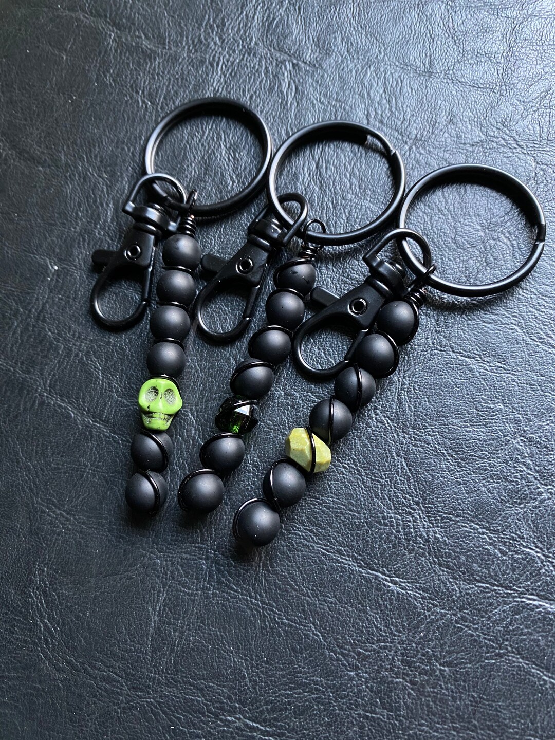 Green Skull Keychain: Black Onyx Gemstone Keychain Clip - Etsy