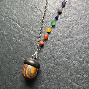 Rainbow Wood Acorn Pendant Necklace Gemstone Wire Wrap Nut Holder ...