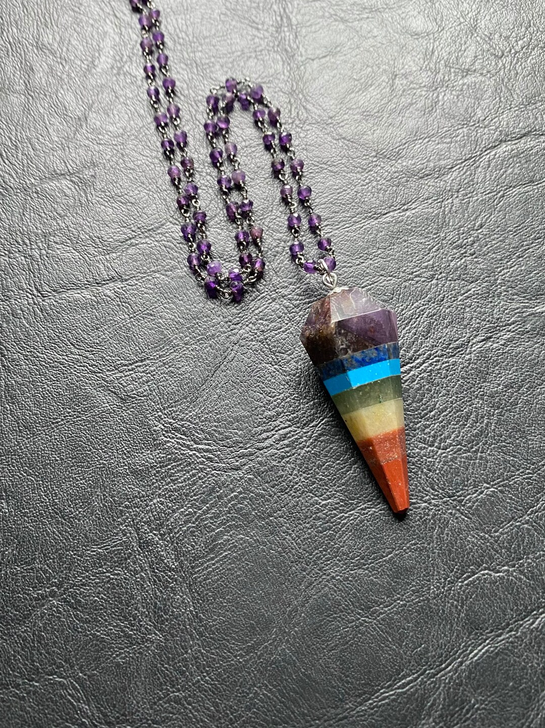 Rainbow Pendulum Pride Chakras Amethyst Pendant Necklace Dowsing ...