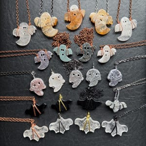 Boo Ghost Quartz Pendant Necklace, Copper Wire Wrapped Halloween ...