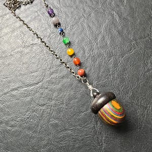 Rainbow Wood Acorn Pendant Necklace Gemstone Wire Wrap Nut Holder ...