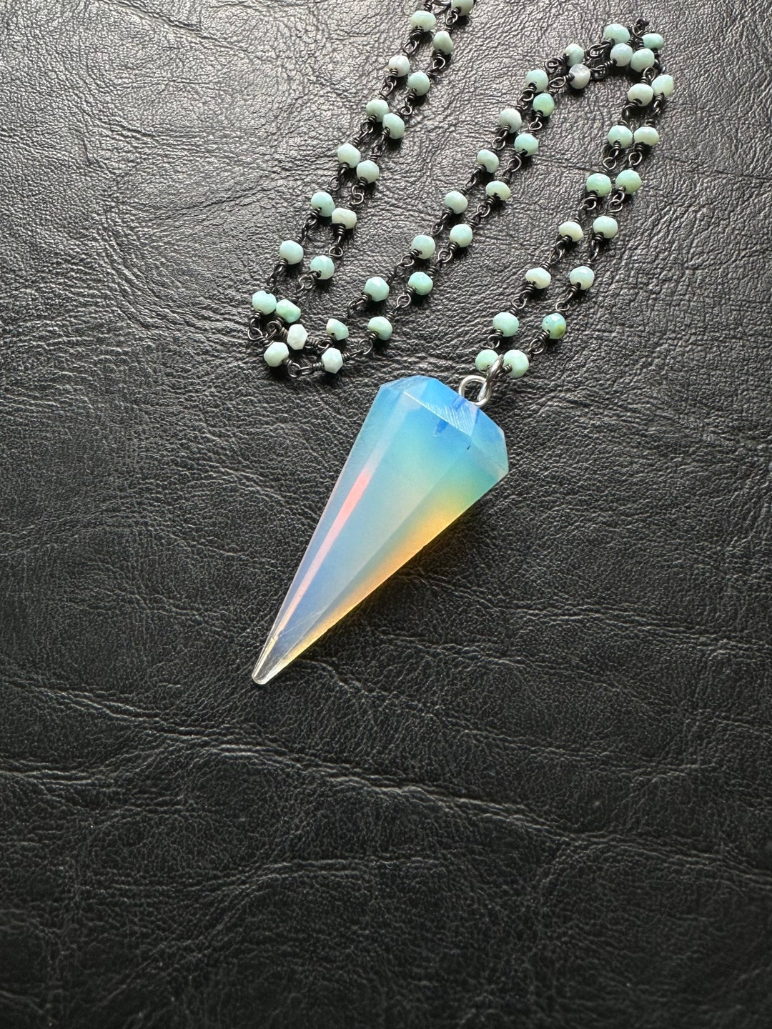 Opalite Blue Opal Pendant Pendulum Necklace Dowsing Crystal Witch Witchcraft Witches Craft Pagan ...