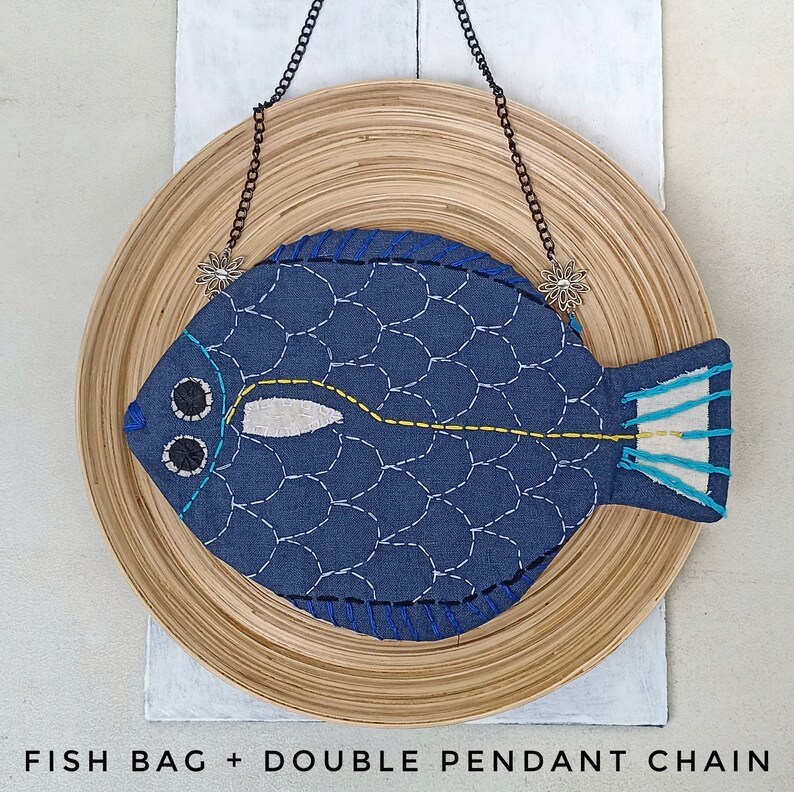 Linen Fish Clutch Bag, Flatfish, Halibut, Flounder Bag, Embroidered ...