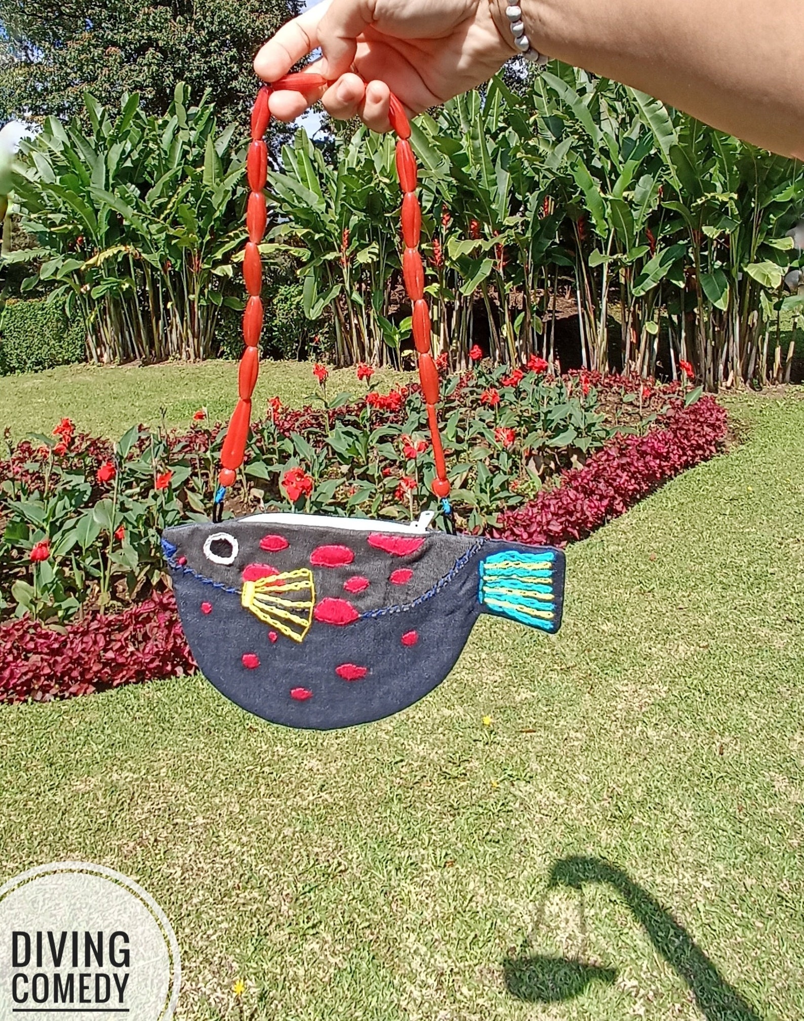 Pufferfish Bag, Embroidered Linen Bag, Whimsical Purse, Sashiko Purse ...