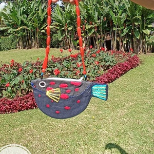 Pufferfish Bag, Embroidered Linen Bag, Whimsical Purse, Sashiko Purse ...