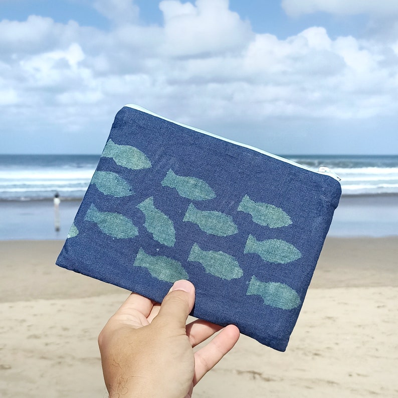 Fish Pencil Pouch Block Print Pencil Case Linen Pencil - Etsy
