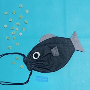 Fish Pouch, Linen Pouch, Drawstring Linen Bag, Recycled Bag Handmade ...