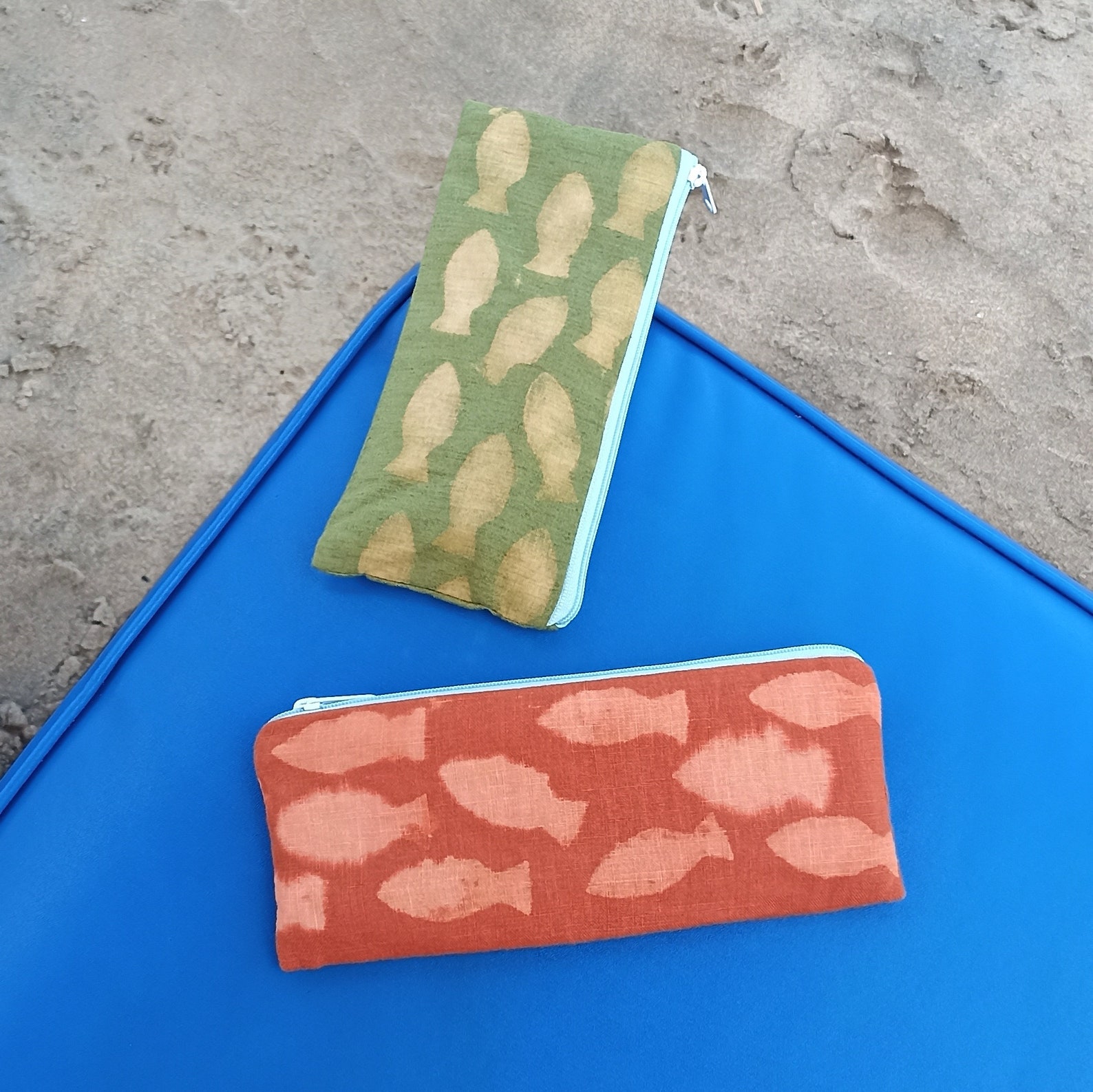 Fish Pencil Pouch Block Print Pencil Case Linen Pencil - Etsy